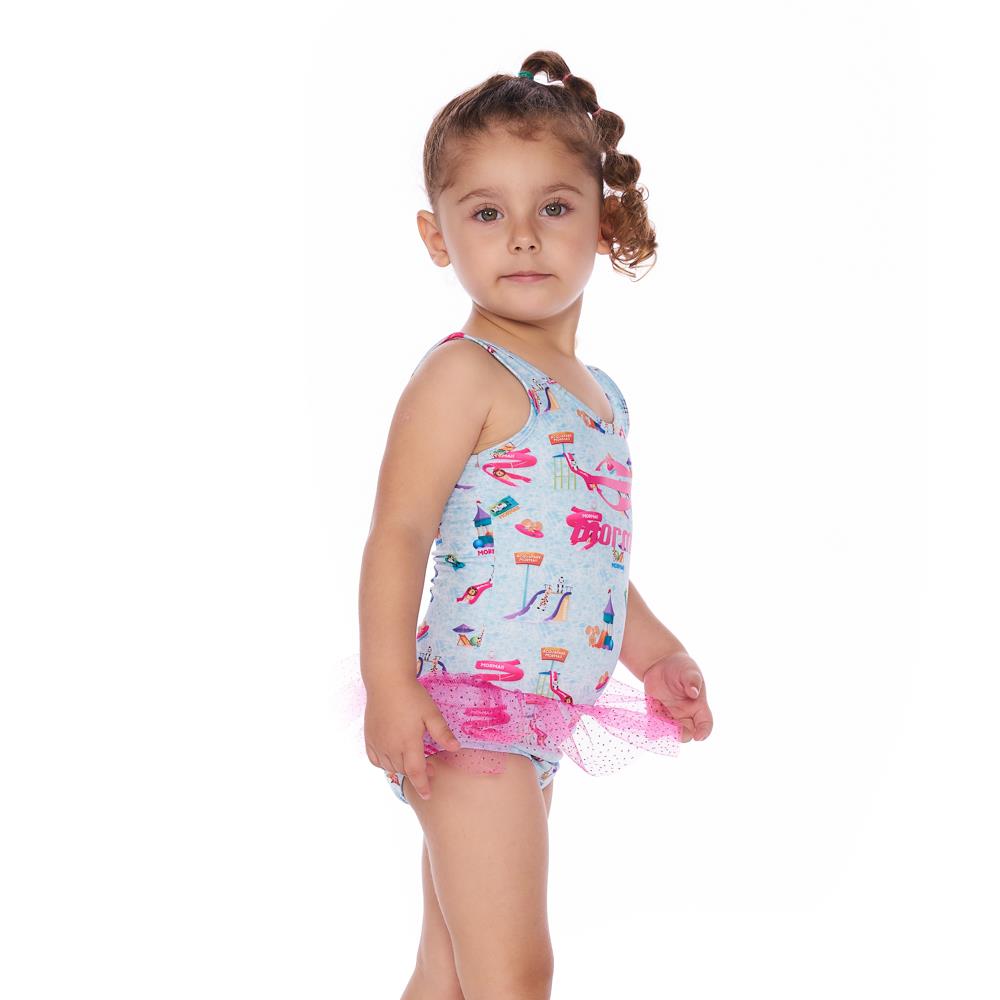 Maiô 1 a 3 anos bebê babado com tule glitter Mormaii - mormaiishop